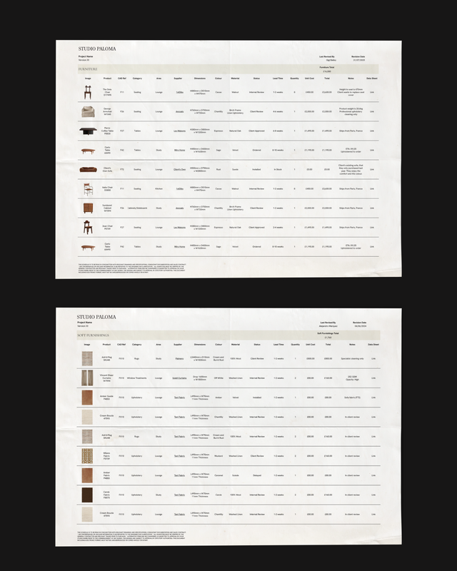 FF&E Specification Schedule – Casa Ren Studio