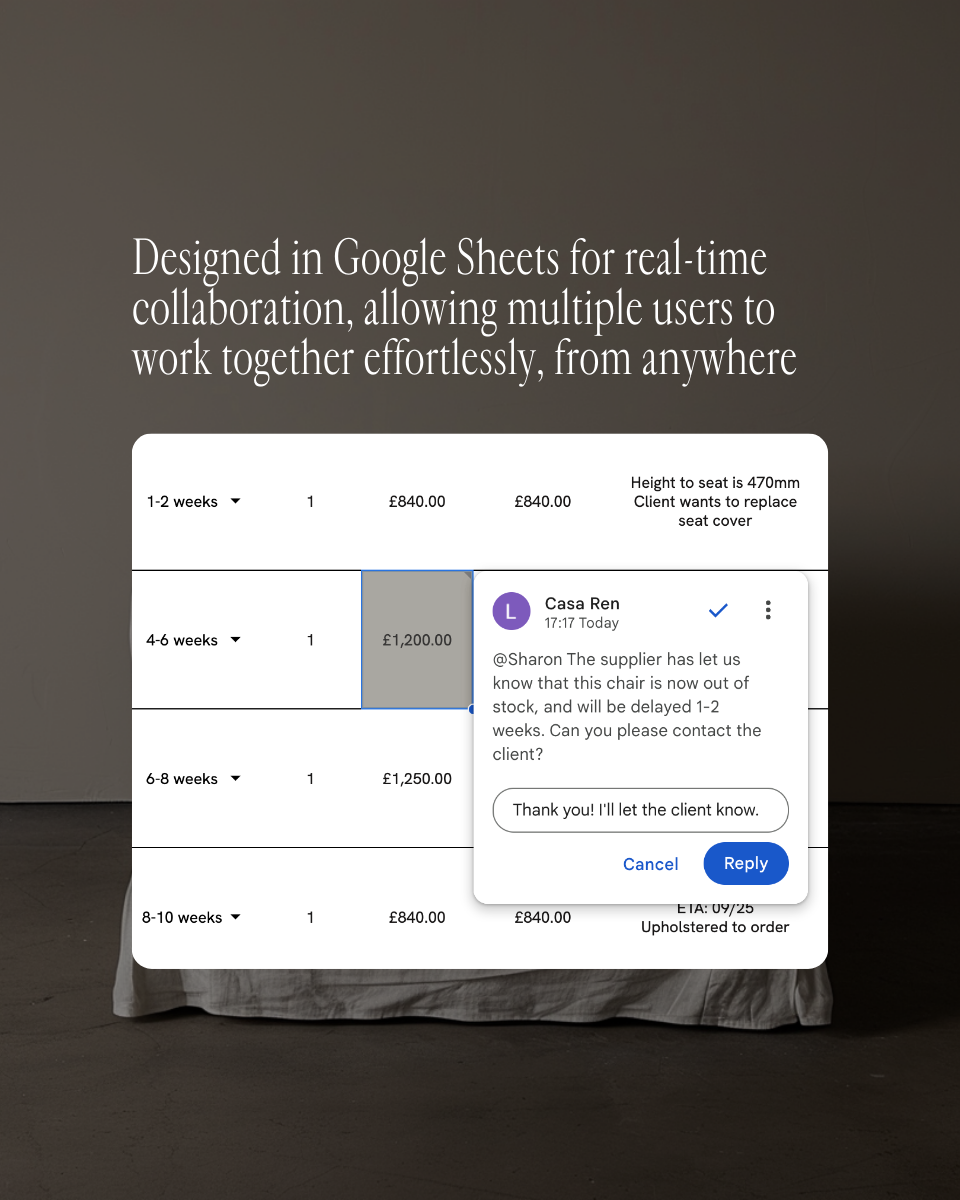 FF&E Specification Schedule – Casa Ren Studio