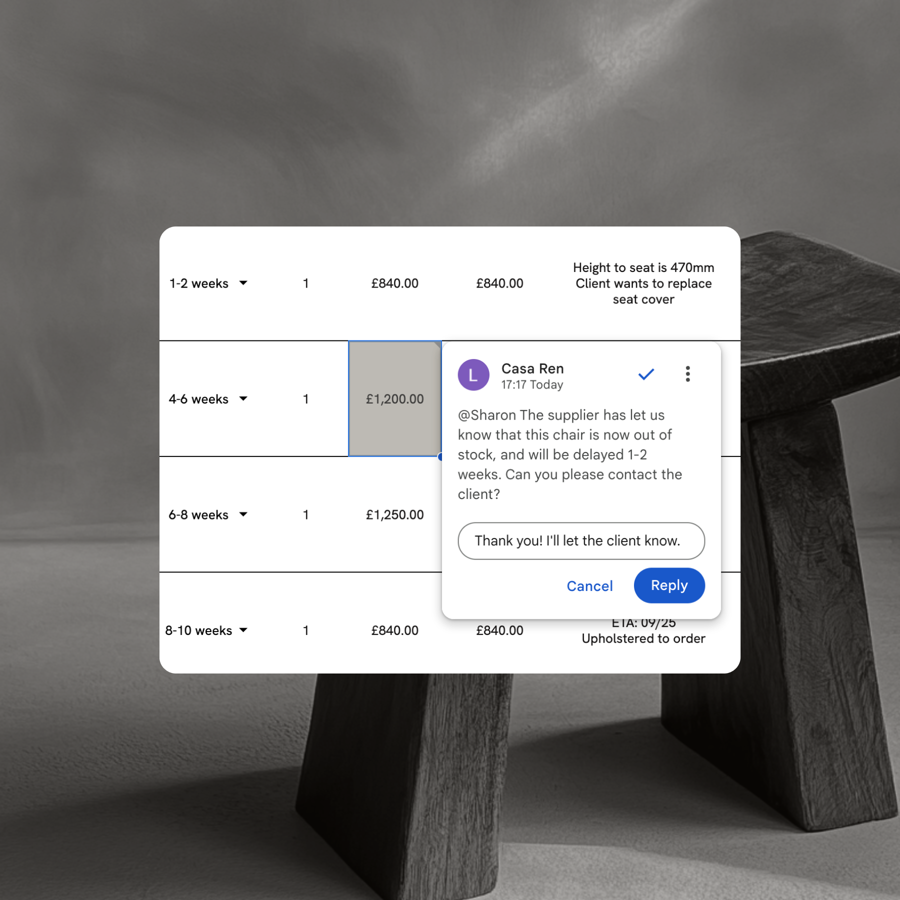 FF&E Specification Schedule – Casa Ren Studio